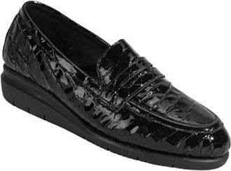 Desa Mocassins en Cuir pour Femme - Talon compens&eacute;, Respirants | Noir - 39