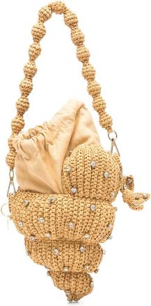 L'Alingi Femme, Sacs, Beige, Taille: ONE Size Sac beige orn&eacute; de cristaux et de fleurs