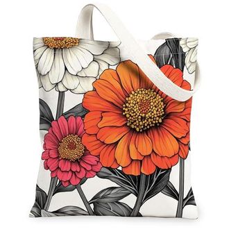 Generic Spring Zinnia Sac fourre-tout en toile pour faire du shopping 33 x 38,1 cm, simple et mignon, motif floral, r&eacute;utilisable, sac d&eacute;picerie pour femme, pe