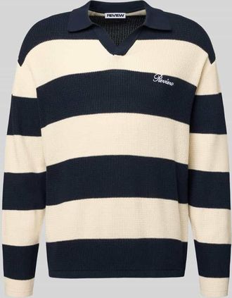 Review Regular Fit Strick-Poloshirt mit Block-Streifen