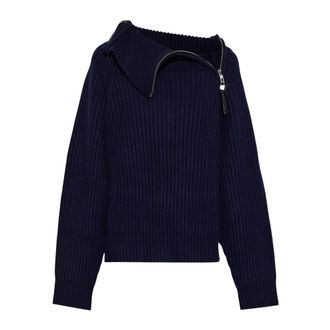 Ganni Wollpullover mit Rei&szlig;verschl&uuml;ssen - - Knitwear - Damen - Blau - L