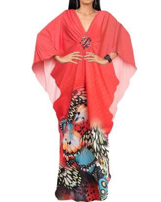 Bsubseach Plus Gr&ouml;&szlig;e Kaftan Kleider f&uuml;r Frauen Badeanzug Cover Up Batwing &Auml;rmel Sommer Maxi Kaftan Kleid Schmetterlingsdruck