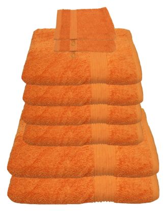 Julie Julsen 8 TLG Handtuchset 2 Badet&uuml;cher 4 Handt&uuml;cher + 2 Waschhandschuhe gratis Chemikalien-Frei 600g/m&sup2; Orange 100% Baumwolle - Oeko TEX Std 100 Zertifizierun