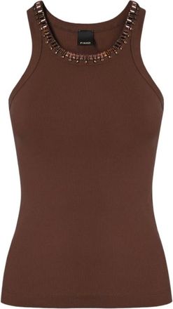 Pinko Pinko, Femme, Tops, Brun, Taille: 40 FR Ribbed Scoop Neck Sleeveless Top