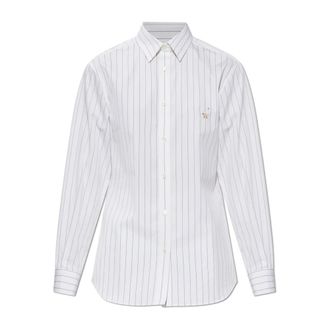 Moschino Gestreiftes Popeline-Hemd mit G&auml;nse-Stickerei - - Blouses & Shirts - Damen - Wei&szlig; - M