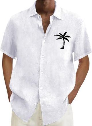 Generic Chemise d&eacute;t&eacute; &agrave; manches courtes pour homme - Coupe droite - En lin - Perm&eacute;able &agrave; lair - Pour les vacances - Chemise de plage avec boutonni&egrave;re - Pour l&eacute;