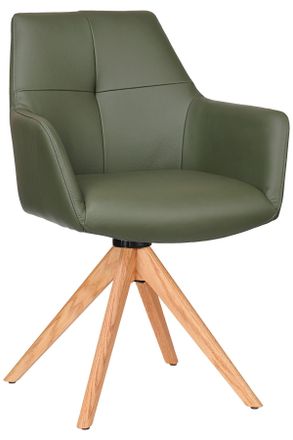 Novel Armlehnstuhl, Gr&uuml;n, Eiche, Holz, Leder, Echtleder, Rindleder, Eiche, massiv, Drehkreuz, 59.5x87x63 cm, Lederauswahl, Sitzfl&auml;che 360&deg; drehbar, inklusiv