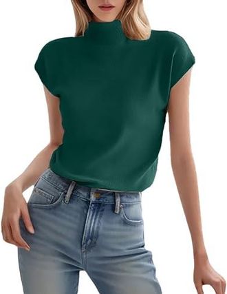 Generic Haut sans manches &agrave; col montant pour femme, coupe ajust&eacute;e, doux, extensible, d&eacute;contract&eacute;, pour l&eacute;t&eacute;, le quotidien, le bureau, Vert, XL
