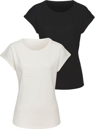 Vivance Kurzarmshirt mit dekorativem Häkeleinsatz (2er-Pack) aus bügelfreier Crêpe-Qualität