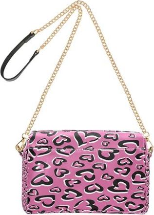 HMZXZ Sacs à bandoulière en cuir avec imprimé coeur animal pour femme, petit sac à main à bandoulière, peau danimal rose