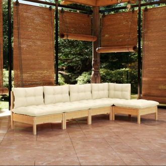 vidaXL vidaXL 5-tlg. Garten-Lounge-Set mit Creme Kissen Kiefernholz