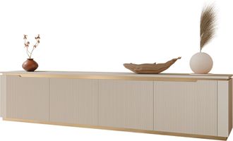 Mirjan24 TV-Lowboard Hilafin 4K mit 2 T&uuml;ren, innen 4 F&auml;cher, Goldene Akzente, ged&auml;mpftem Schlie&szlig;system, Fernsehschrank, Fernsehtisch, TV-Schrank TV-Bank (Sandb