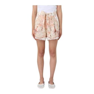 Twinset Blumige Leinen-Shorts mit Bindetaille - - Shorts - Damen - Mehrfarbig - M