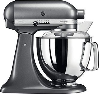 KitchenAid Robot Pâtissier - Artisan - Robot cuisine multifonctions à tête inclinable - Batteur avec 5 accessoires et 2 bols inox de 4,8 et 3 L - Gris étain