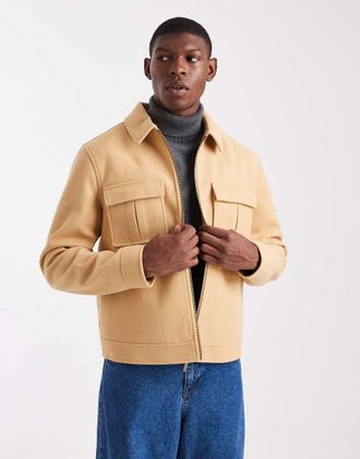 Asos Blouson Harrington aspect laine à poches plissées - Camel-Neutre
