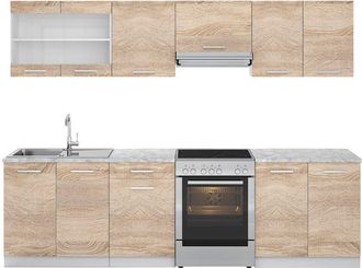 Vicco Küchenzeile Raul, Küchenblock, Sonoma/Weiß, 270 cm, AP Marmor