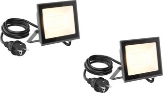 LEDs Com 2 St&uuml;ck LED Wandstrahler/Gartenstrahler OZIN, IP65, Stecker, anthrazit, 30 W, 2466 lm, warmwei&szlig;