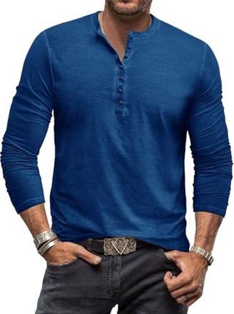 Generic T-shirt &agrave; manches longues pour homme - T-shirt d&eacute;contract&eacute; d&eacute;lav&eacute; &agrave; boutons d&eacute;lav&eacute;s tendance pour lautomne - T-shirt ajust&eacute; pour le quotidien, les vac