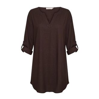 Cream Lockerer Tunika-Kleid mit V-Ausschnitt - - Blouses & Shirts - Damen - Braun - M