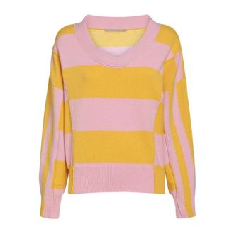 Stella McCartney Gestreifter Pullover mit V-Ausschnitt - - Knitwear - Damen - Rosa - S