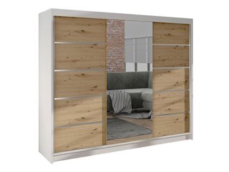 Mirjan24 Kleiderschrank Dotan VI mit Spiegel, Kleiderstange und F&auml;cher, Schlafzimmerschrank, Schwebet&uuml;renschrank, Dielenschrank, Garderobenschrank (Wei&szlig;/Artisa