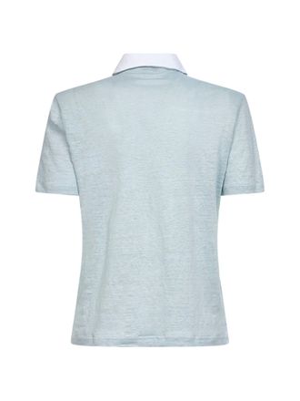 Blanca Vita Womens Polo Shirt Green Linen Tops