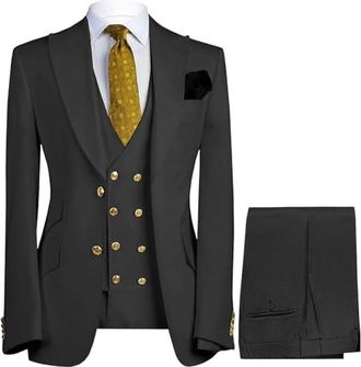 Generic Costume 3 pi&egrave;ces &agrave; double boutonnage pour homme - Veste et pantalon - Revers en pointe - Pour mariage, bal de fin dann&eacute;e, Noir, 3XL