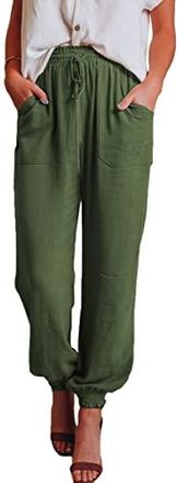 ORANDESIGNE Femme Pantalon de Loisirs de Couleur Unie Pantalon Fusel&eacute; avec Poches et Cordon de Serrage Pantalon Ample Sarouel Pantalon D&eacute;t&eacute; Ample Pantalon de Plag