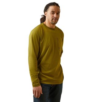 Ariat Mens Rebar Workman Logo T-Shirt Long Sleeve in Avocado Beech Cotton, Size Medium, by Ariat