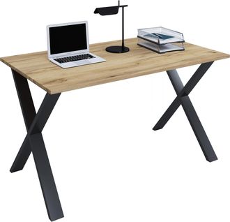 VCM Holz Schreibtisch/H. 76 x B. 110 x T. 80 cm/Computertisch schlicht/F&uuml;&szlig;e aus hochwertigem Metall/Arbeitstisch/B&uuml;rom&ouml;bel - Lona X