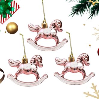 Generico Schaukelpferd Weihnachten - Weihnachtsdekoration f&uuml;r kleine Tiere, Set mit 3 -Anh&auml;ngern mit Kordel, zum Aufh&auml;ngen an der T&uuml;r, Weihnachtsbaumdekoration