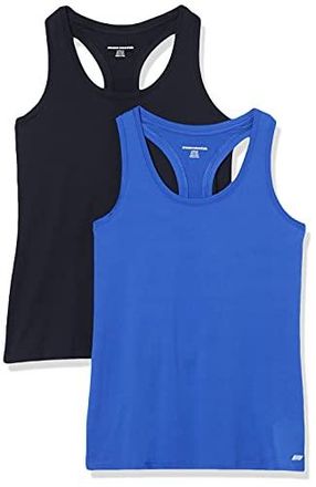 Amazon Essentials Débardeur à Dos Nageur, Tissu Stretch et Quick Dry (Disponible en Grande Taille) Femme, Lot de 2, Bleu Vif/Noir, XL
