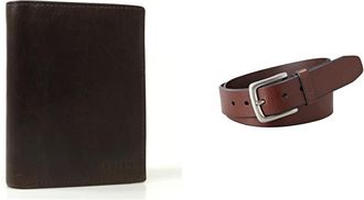 Fossil Herren Derrick Braunes Leder Portemonnaie und Joe Gürtel, Set