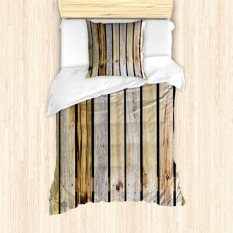 Abakuhaus Rustikal Bettbezug Set für Einzelbetten, Land Holzzaun, Milbensicher Allergiker geeignet mit Kissenbezug, Braun