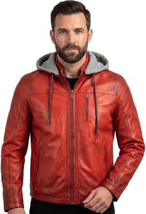 Jilani Lederjacke Cody Jilani - Herren Lederjacke Kapuze Lammnappa rot