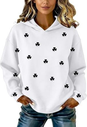 Generic HUIFUAO Sweat &agrave; capuche pour la Saint-Patrick pour femme - Sweat &agrave; capuche amusant en forme de tr&egrave;fle irlandais - Costume irlandais - Tr&egrave;fle vert - Ch
