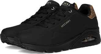 Skechers Femme Uno Jungle Nite Basket, Black Durabuck/Leopard Printed Suede/Mesh T, 40 EU