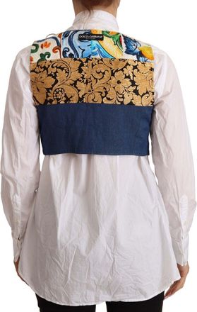 Dolce & Gabbana Womens Multicolor Embellished Waist Coat Cotton Top