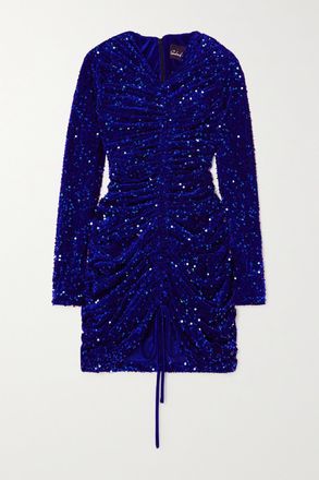Richard Quinn Minikleid Aus Stretch-samt Mit Pailletten Und Raffungen - Blau