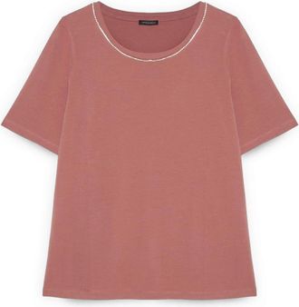 Fiorella Rubino Femme, Tops, Rose, Taille: 40 FR T-shirt en coton avec applications lumineuses