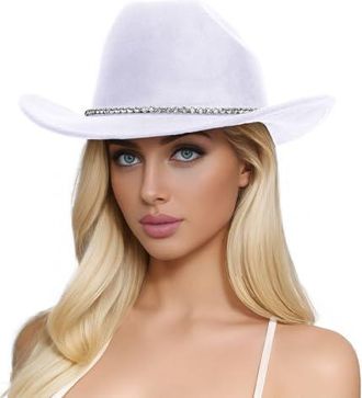 Generic Chapeaux de cowboy pour femme - Paillettes argent&eacute;es et noires - Style western - Avec strass - Design brillant - Accessoire de f&ecirc;te pour concerts et &eacute;
