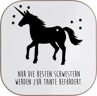 Mr. & Mrs. Panda Coaster Nur die besten Schwestern... - Geschenk, Horn, gläseruntersetzer, Einhorn, Untersetzer für Gläser, Pferd, Holzuntersetzer, bieruntersetzer, St