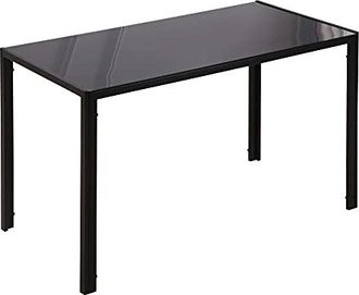 HOMCOM Table &agrave; Manger rectangulaire pour 4 Personnes, 120 x 60 x 75 cm, Table de Cuisine avec Plateau en Verre tremp&eacute; et Pieds en m&eacute;tal, Style Moderne, Noir