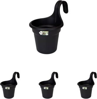ELHO Green Basics Easy Hanger S 26 - &Uuml;bertopf f&uuml;r Balkon & Au&szlig;en - &Oslash; 26.5 x H 25.5 cm - Schwarz/Living Schwarz (Packung mit 4)