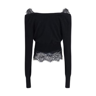 Ermanno Scervino Cashmere with Lace Trim Cardigan - Black