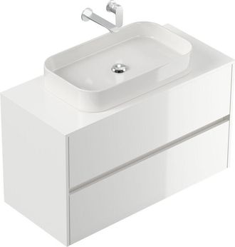 Magnolia Home Badm&ouml;bel Taifun 100cm mit modernem Aufsatzwaschbecken wei&szlig; Hgl