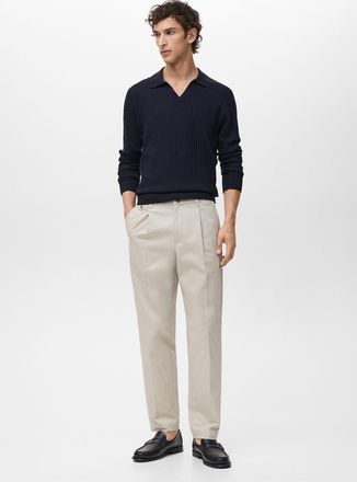 Mango Pull-over polo maille côtelée bleu marine - Homme - XXL - MANGO MAN