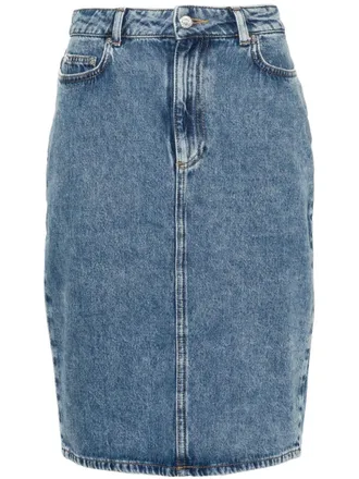 Moschino jupe en jean &agrave; applique logo - Bleu