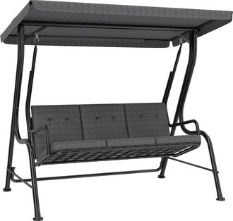 OUTSUNNY Hollywoodschaukel, 3-Sitzer Gartenschaukel, Verstellbares Sonnendach, Texteline Grau 200 x 120 x 170 cm