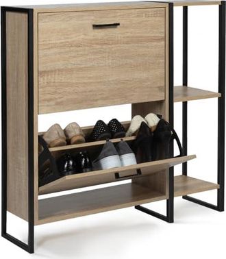 IDMarket Meuble à Chaussures 12 Paires Luis 2 Portes avec étagère Design Industriel